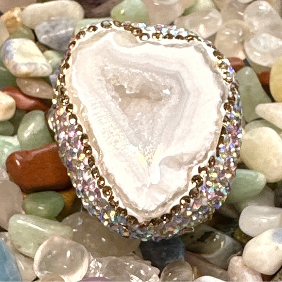 Alquimia | Jewelry | White Agate Huge Maximalist Gold Cuff Adjustable ...